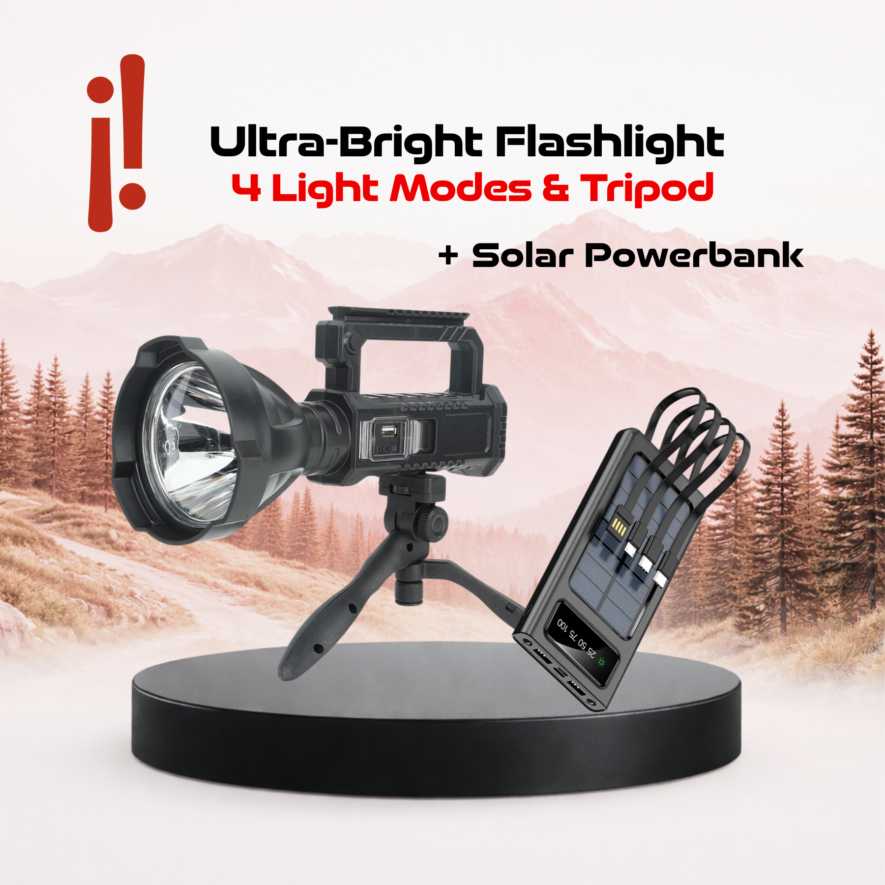 Total Light Pro – Powerful Flashlight with Tripod + Solar Power Bank ...